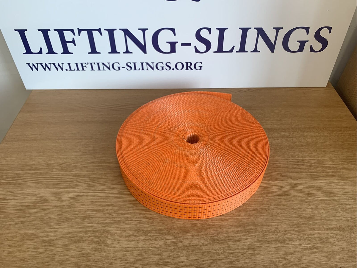50mm Polyester Lashing Webbing Orange 5000kg – Lifting Slings