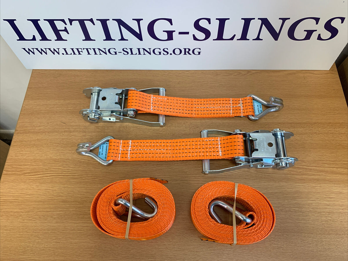 2x Heavy Duty Orange Ratchet Tie Down Straps Cargo Lashing 50mm (5000K ...